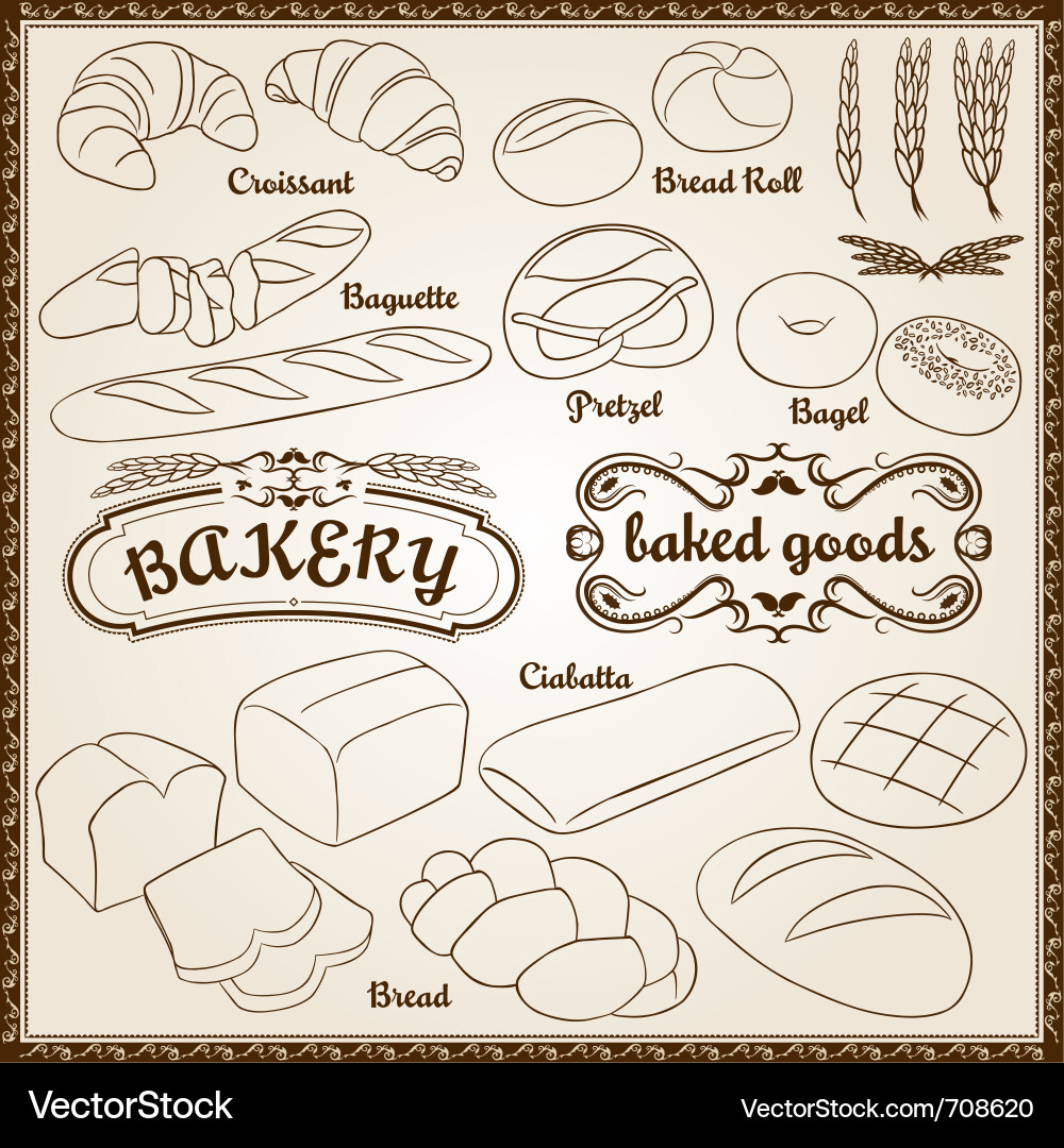 Bakery Outline Set Royalty Free Vector Image - VectorStock