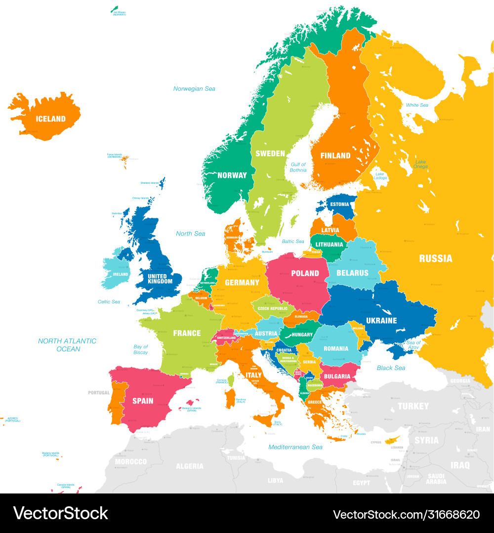 Colorful map europe Royalty Free Vector Image - VectorStock