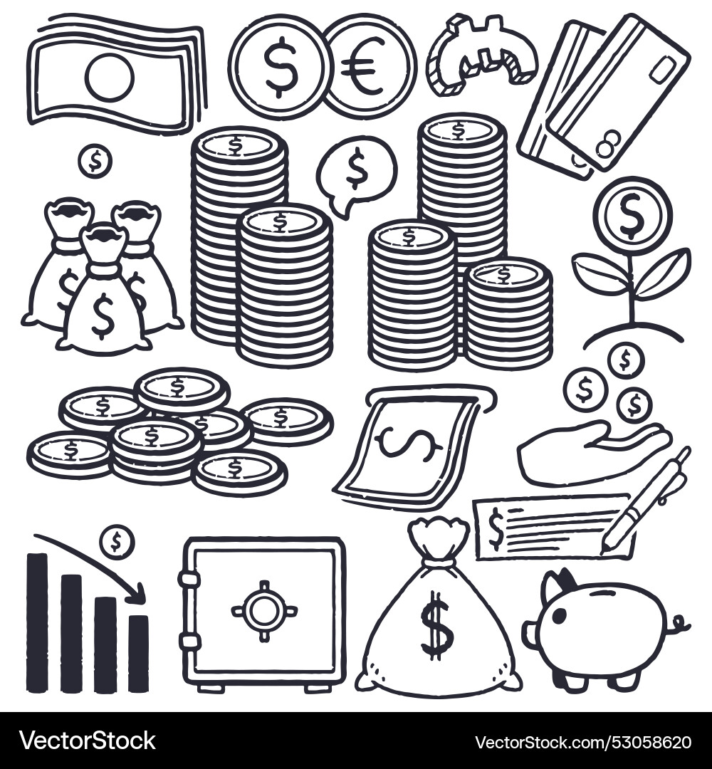 Financial concepts doodle drawing set Royalty Free Vector