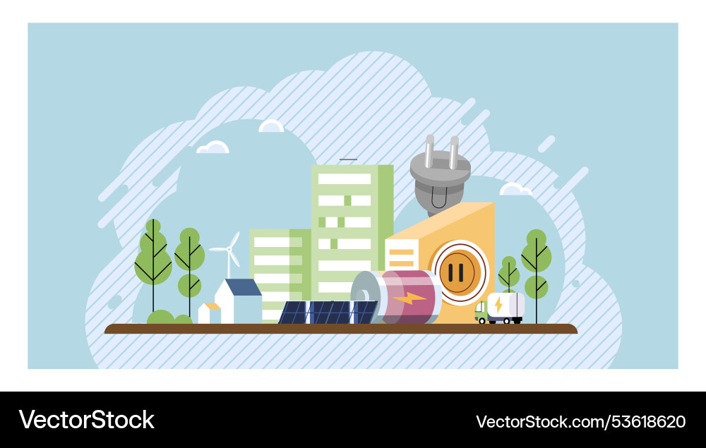 Modern renewable energy sources with cityscape Vector Image
