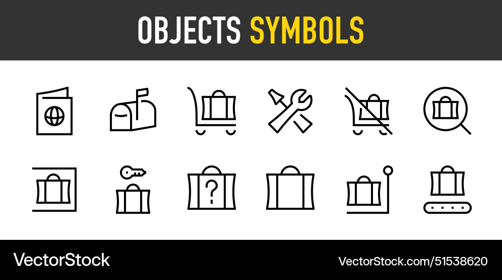 Objects symbols icons customs left luggage lost – Royalty-Free Vector ...