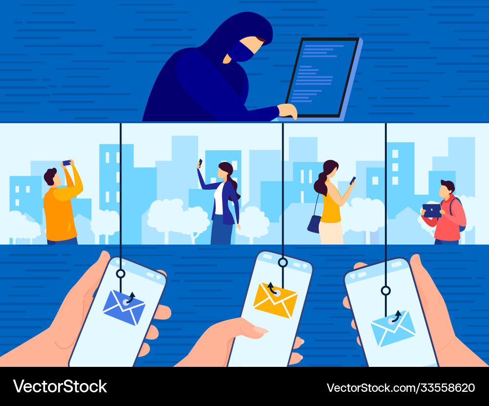Phishing attack cartoon flat Royalty Free Vector Image