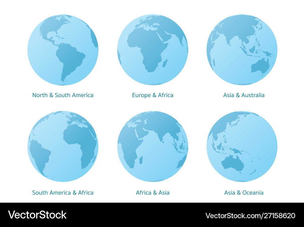 Planet earth set different continents view Vector Image