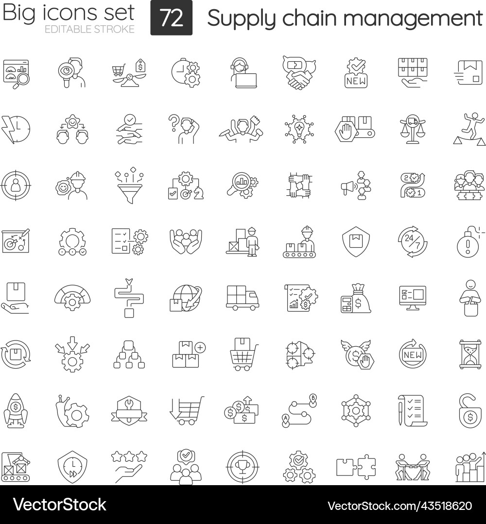 Supply chain management linear icons set Vector Image