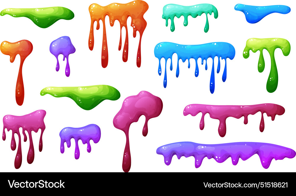 Colorful dripping slime in cartoon mucus splashes Vector Image