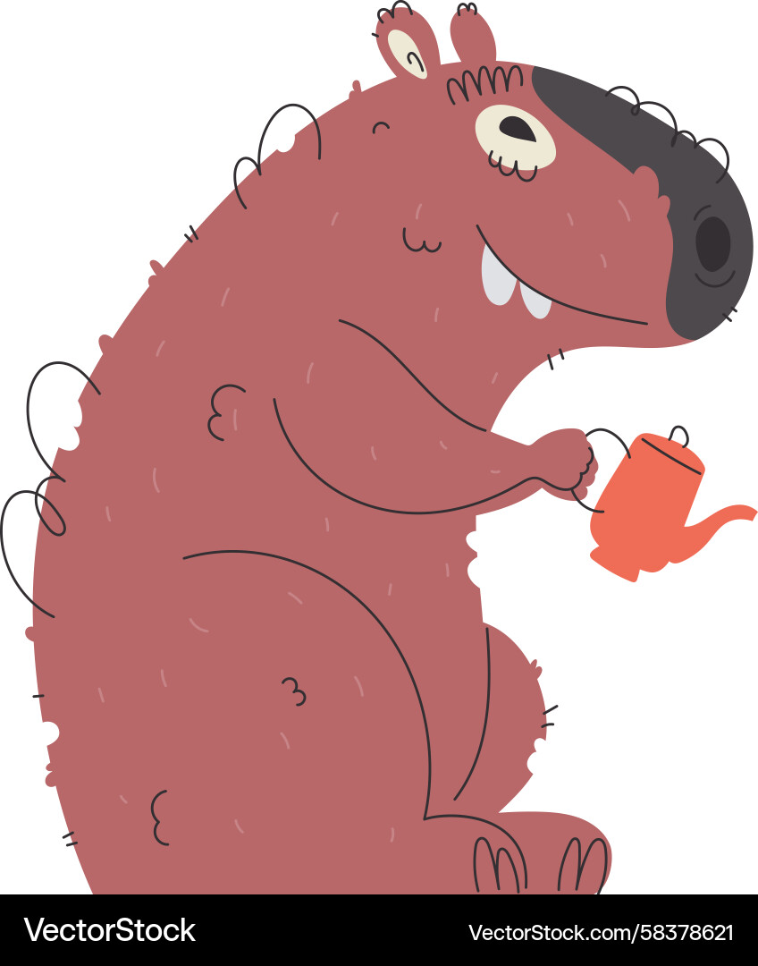 Cute Cartoon Beaver with Tea Royalty Free Vector Image