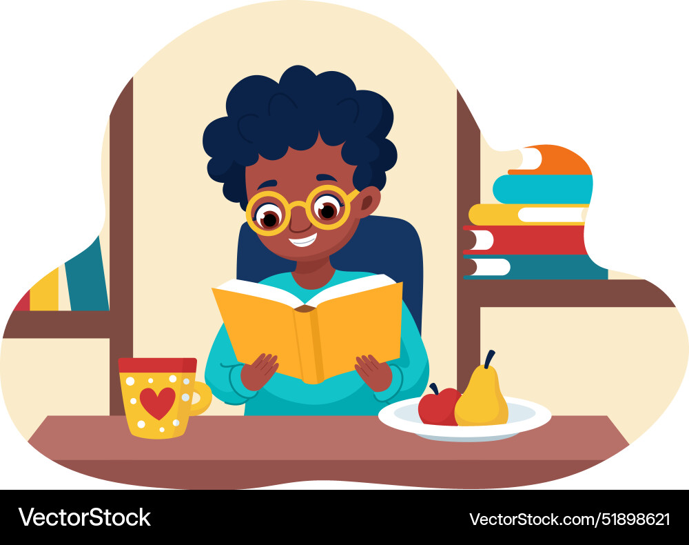 Cute girl student reading the book at table Vector Image