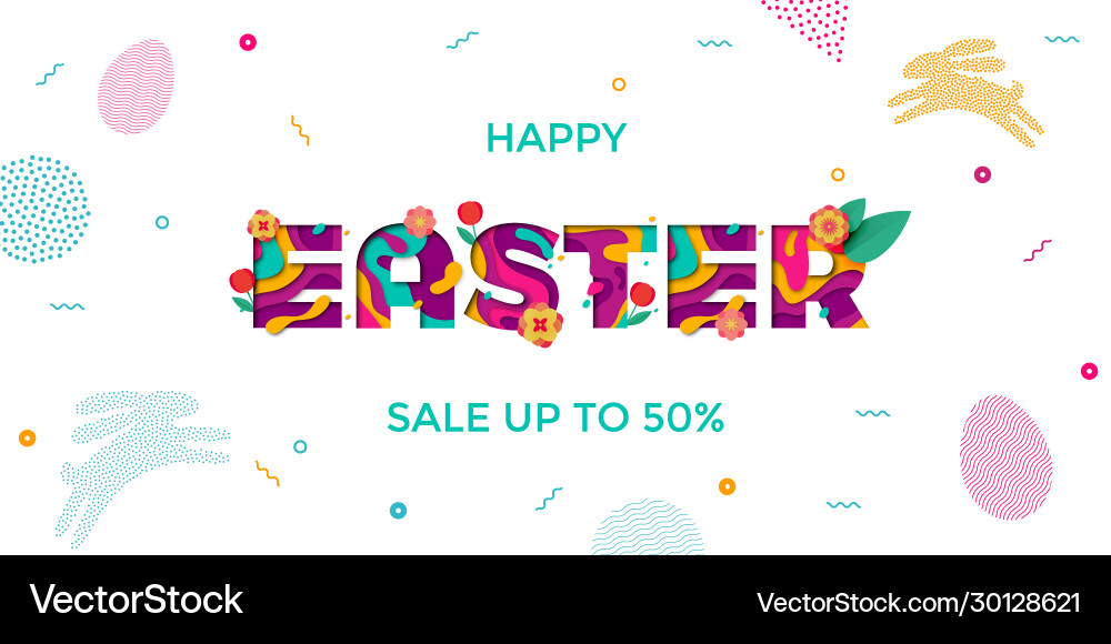 Easter sale banner paper cut text lettering Vector Image