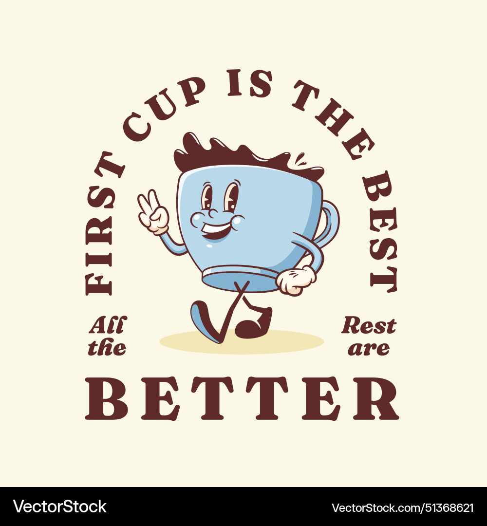 Groovy coffee mug retro character cartoon food Vector Image Groovy coffee mug retro character cartoon food Vector Image