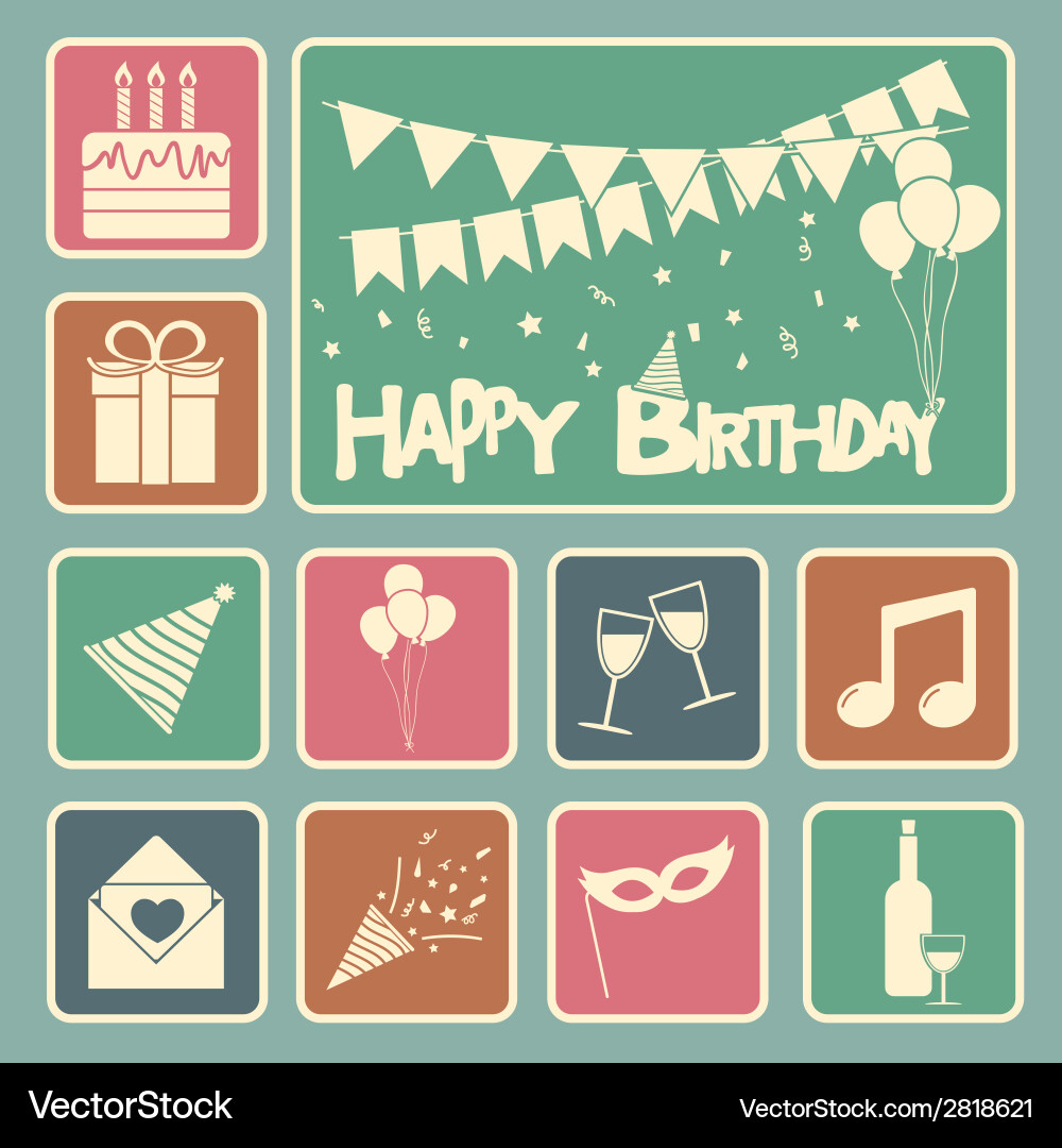 Happy birthday set Royalty Free Vector Image - VectorStock