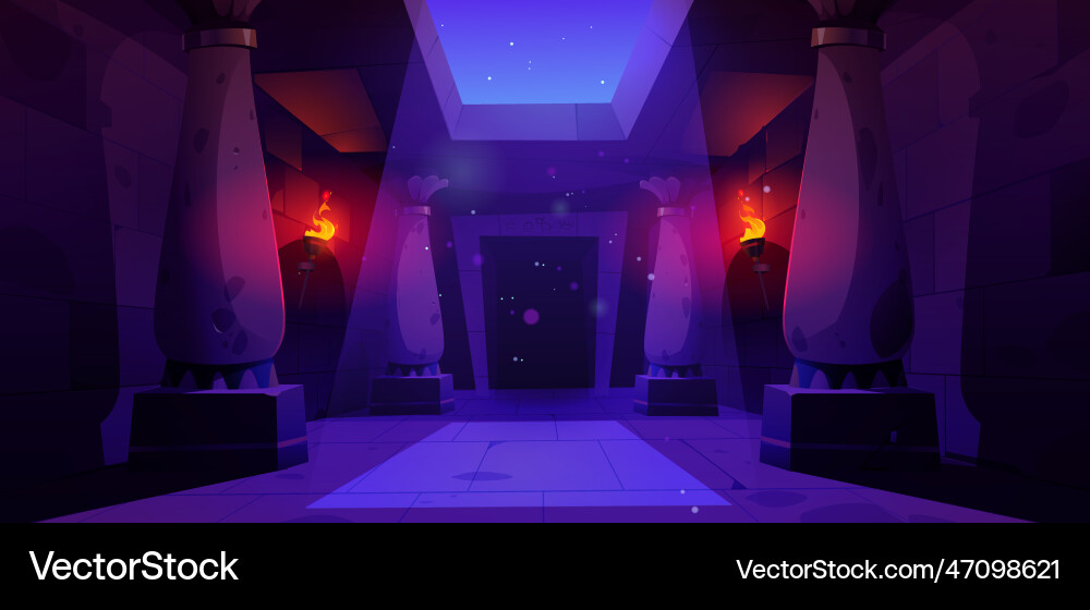 Night old egypt medieval stone corridor interior Vector Image