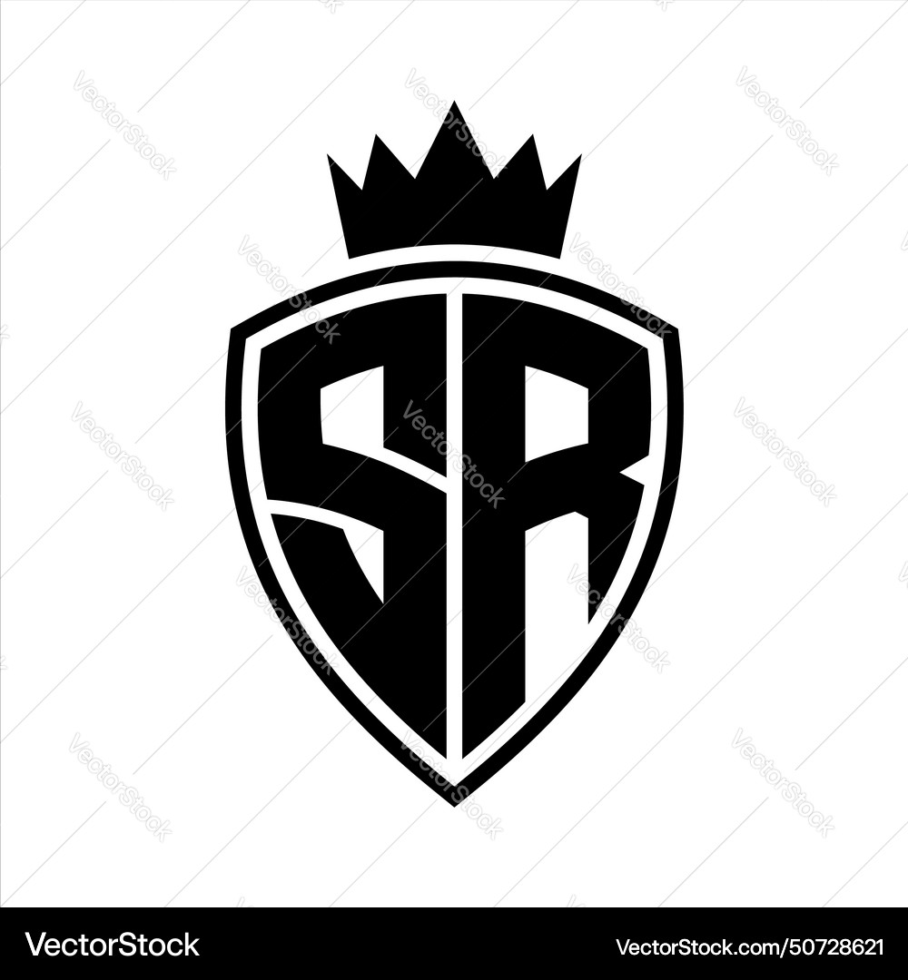 Sr letter monogram shield and crown outline shape Vector Image