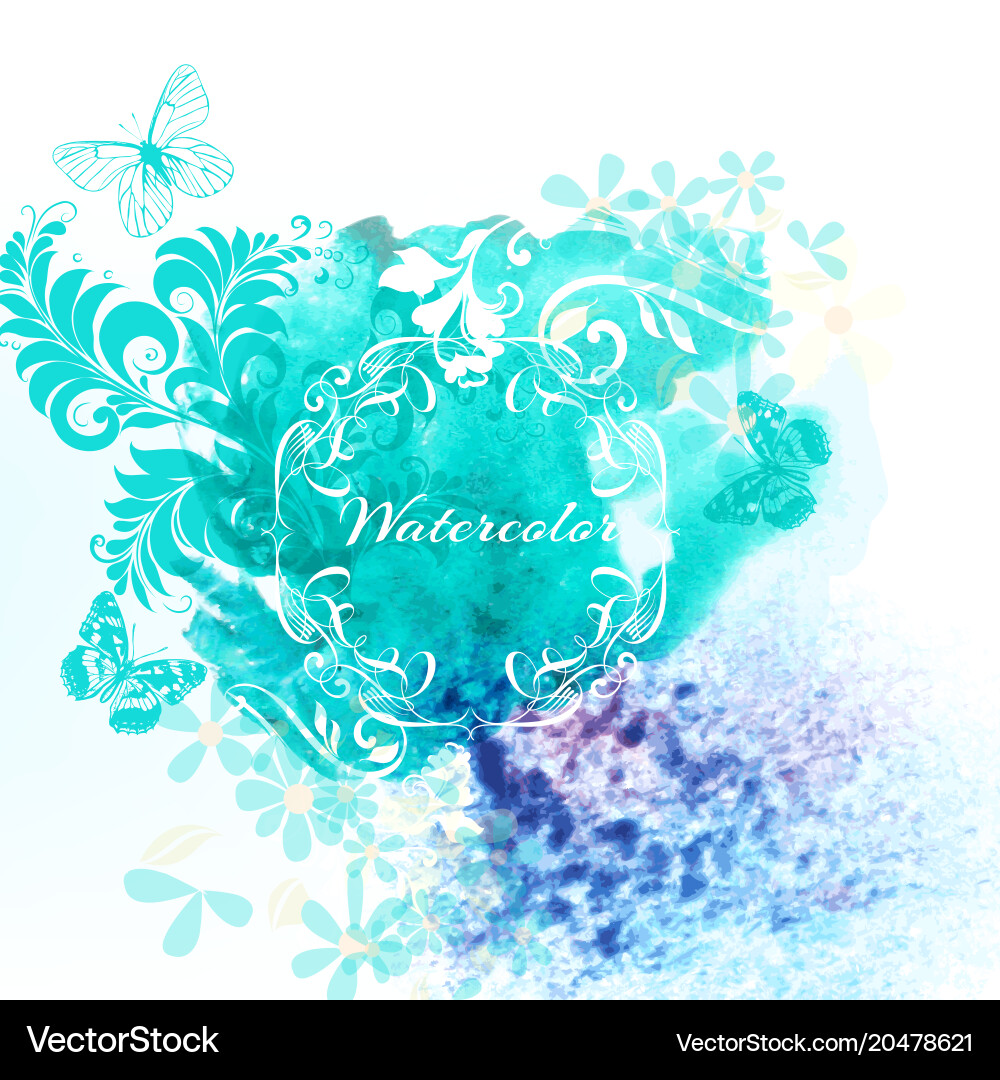 Watercolor invitation background with blue spot Vector Image