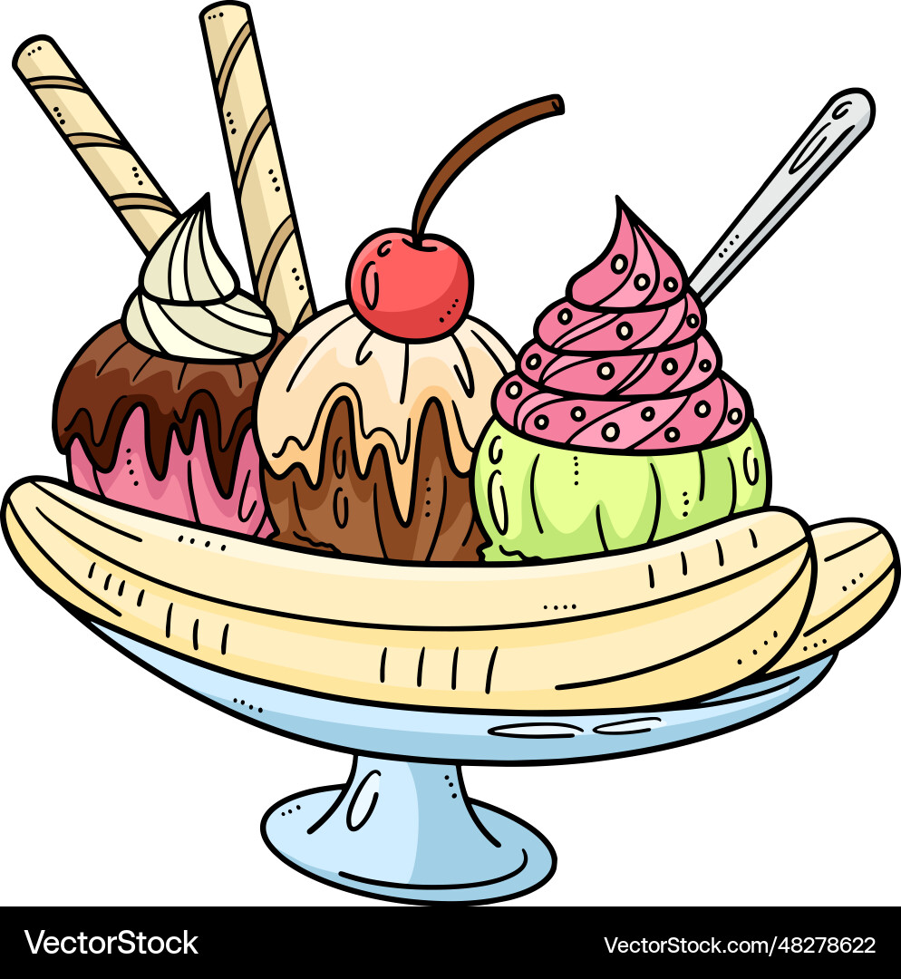Banana split cartoon colored clipart Royalty Free Vector