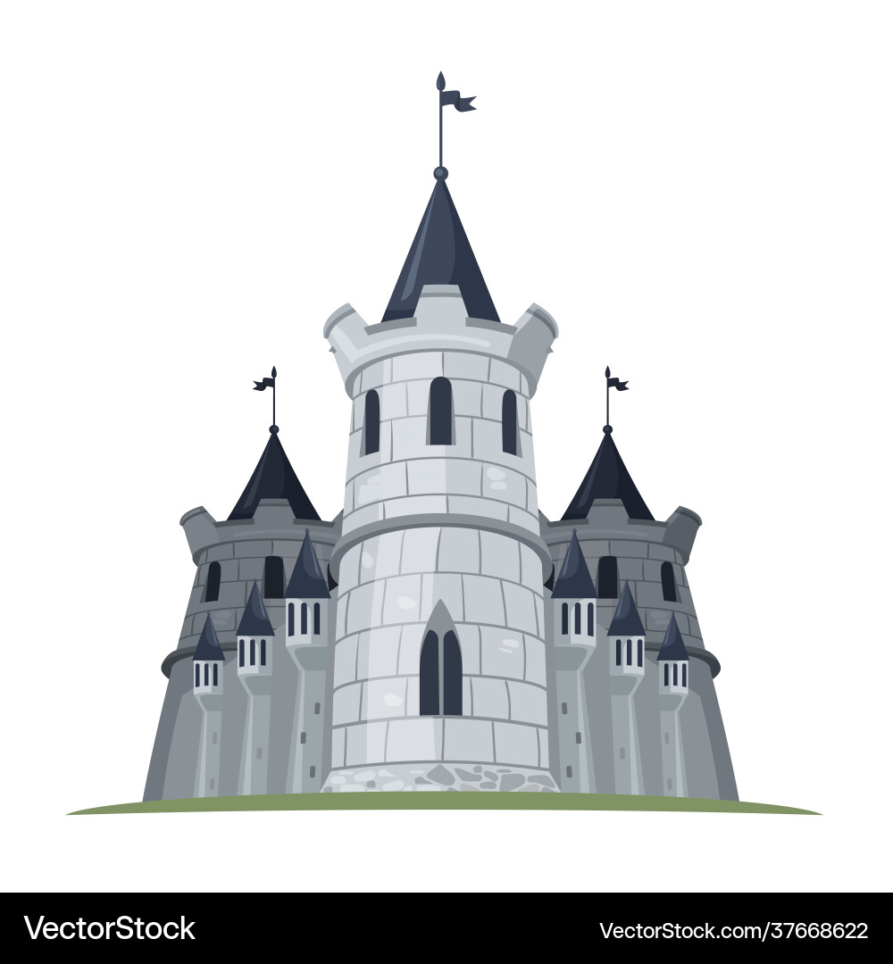Cartoon castle with flags fantasy building Vector Image