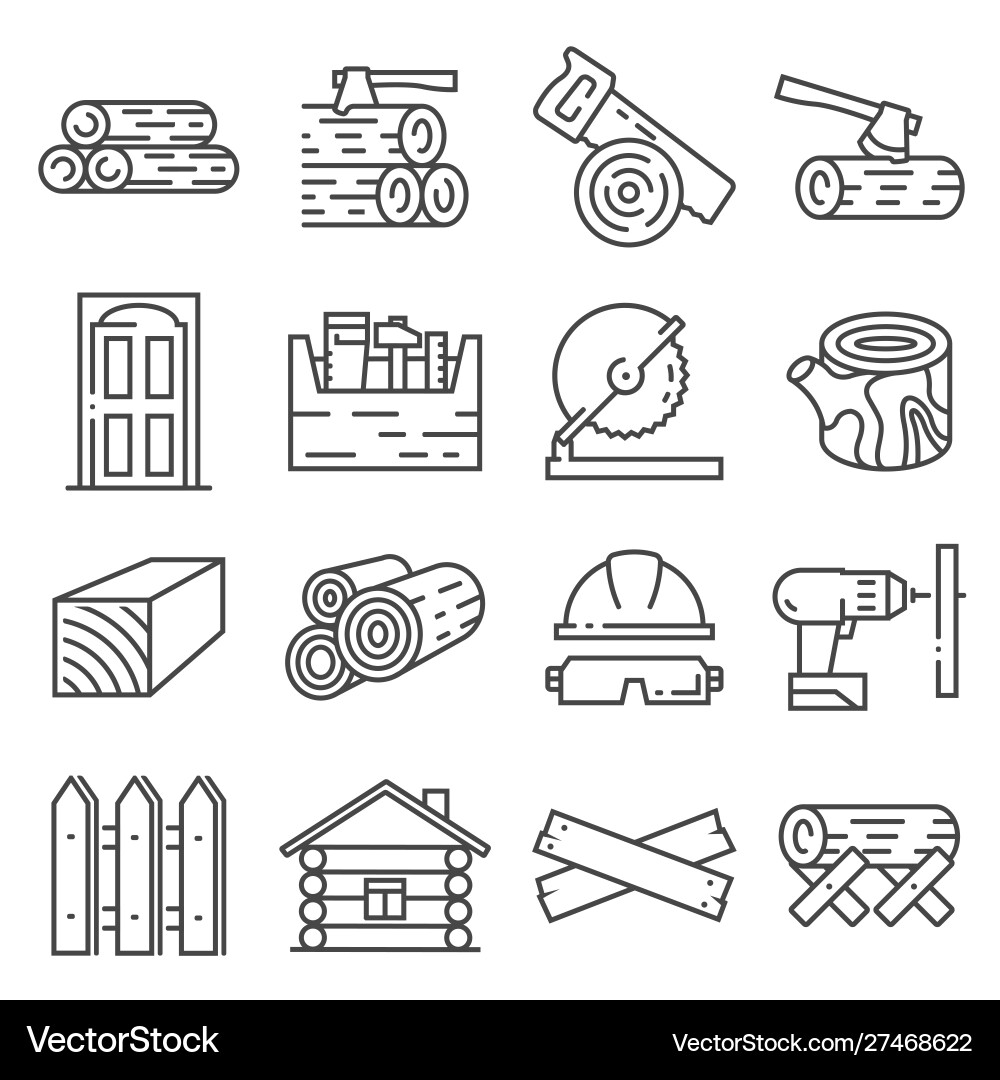 Timber line industry icon set Royalty Free Vector Image