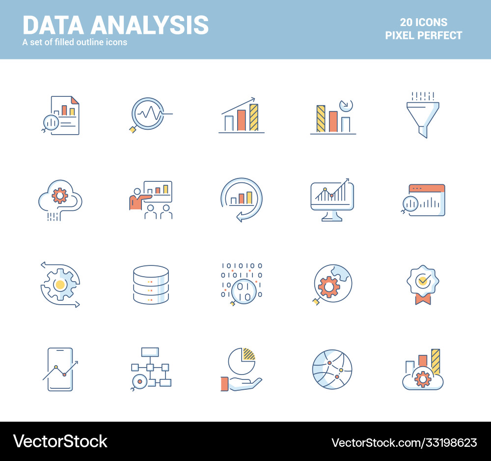 Flat line filled icons design-data analysis Vector Image