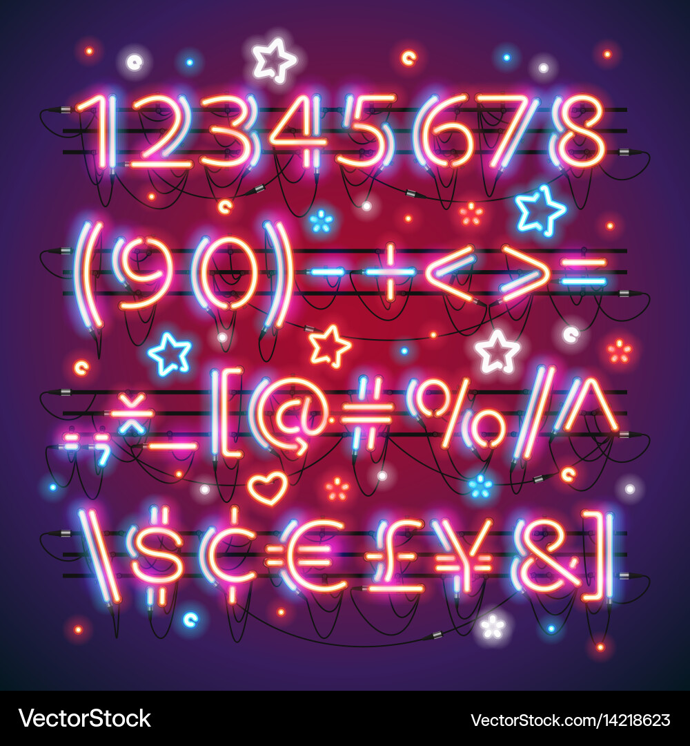 Glowing neon red blue numbers Royalty Free Vector Image