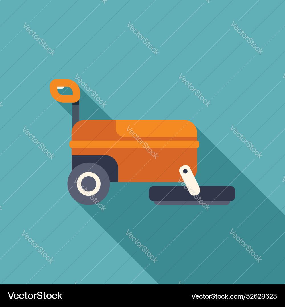 Orange ride on lawnmower cutting grass flat design