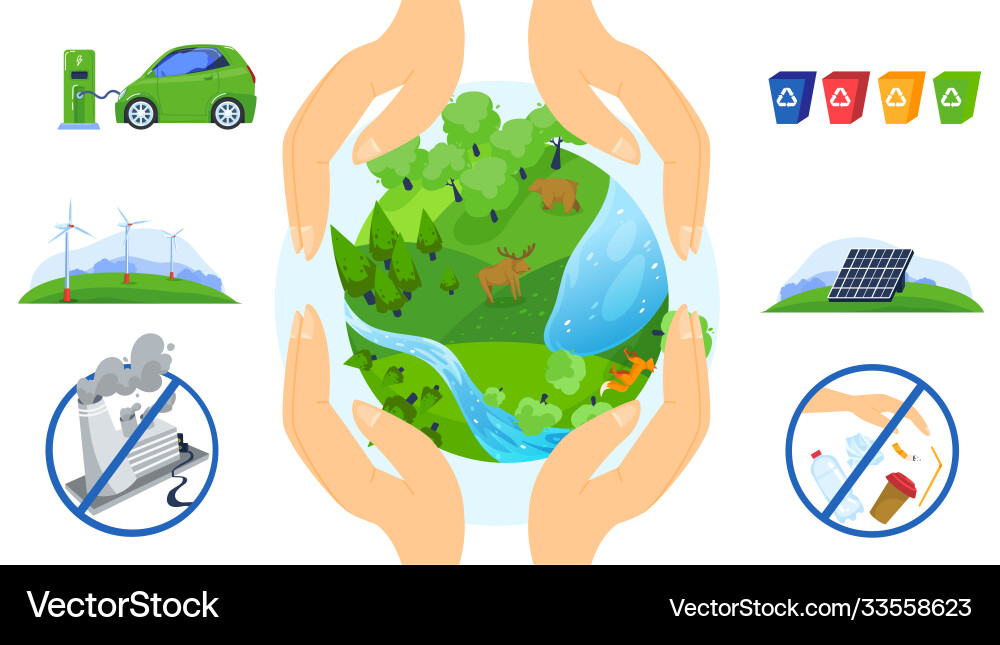 Save planet cartoon flat Royalty Free Vector Image