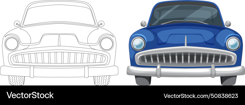 Transformation from line art to colored car Vector Image