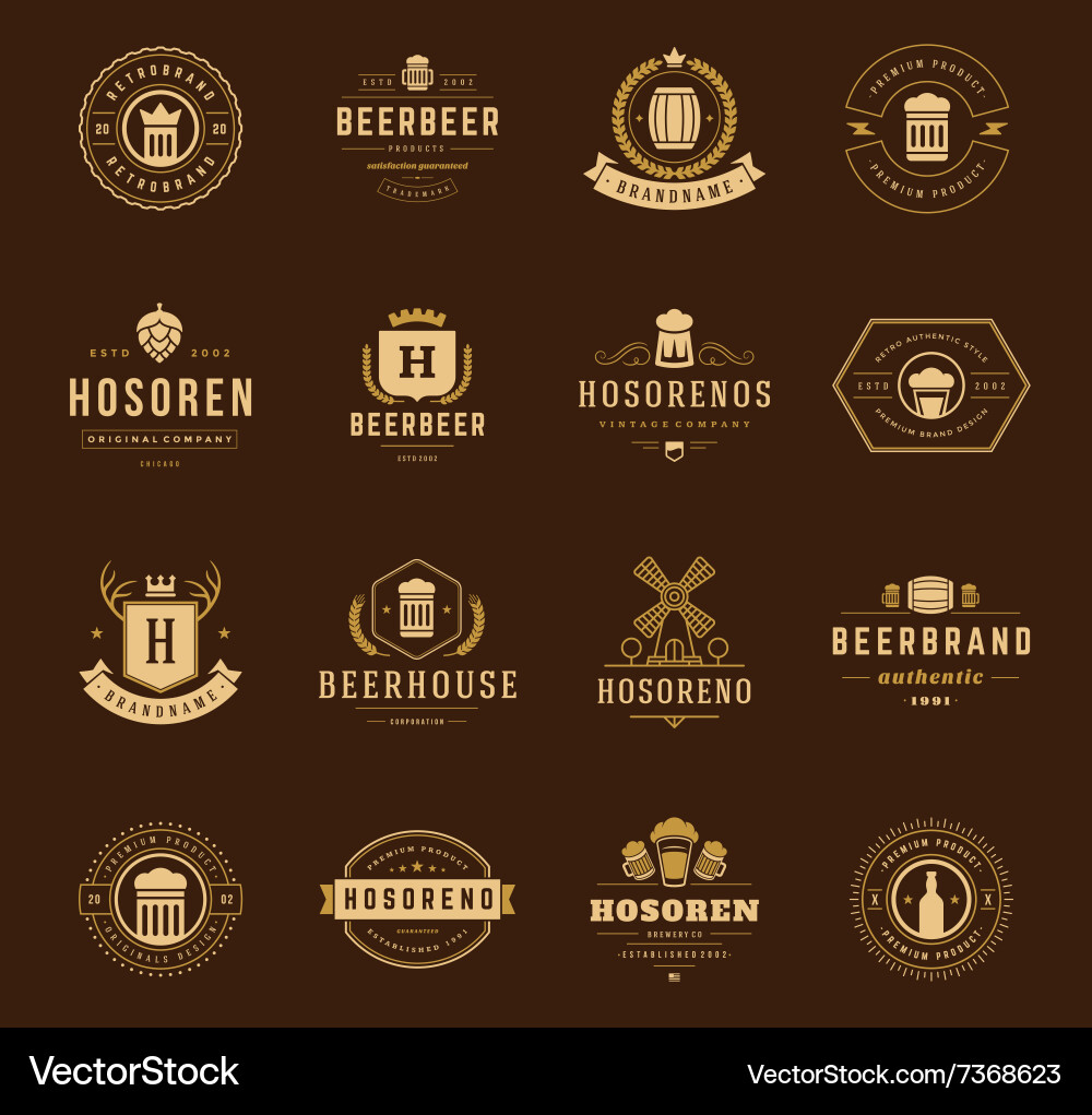 Vintage beer logos set design elements Royalty Free Vector