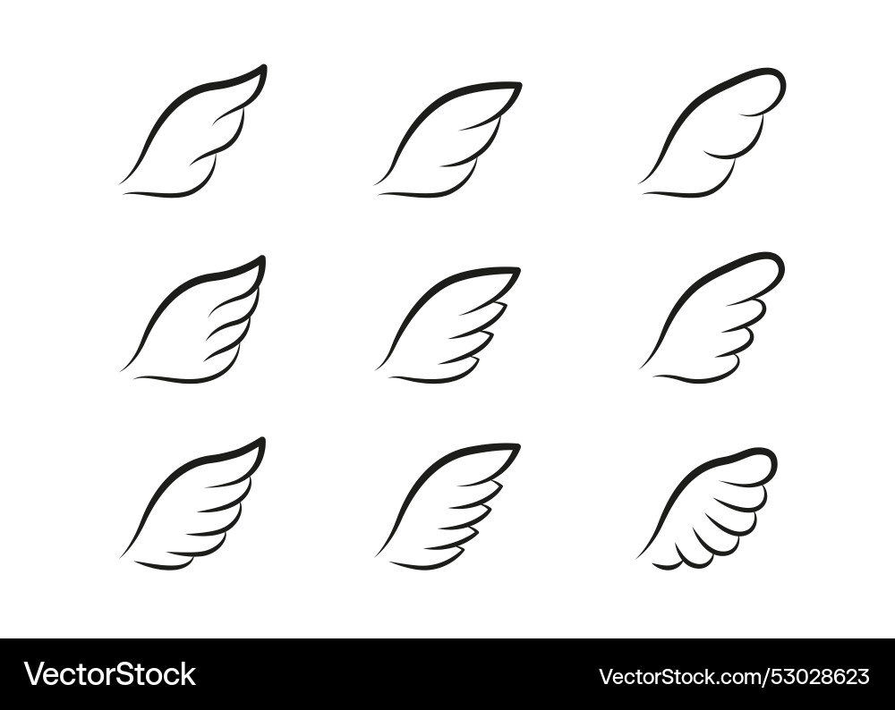 Wings half template icon set for fly bird Vector Image