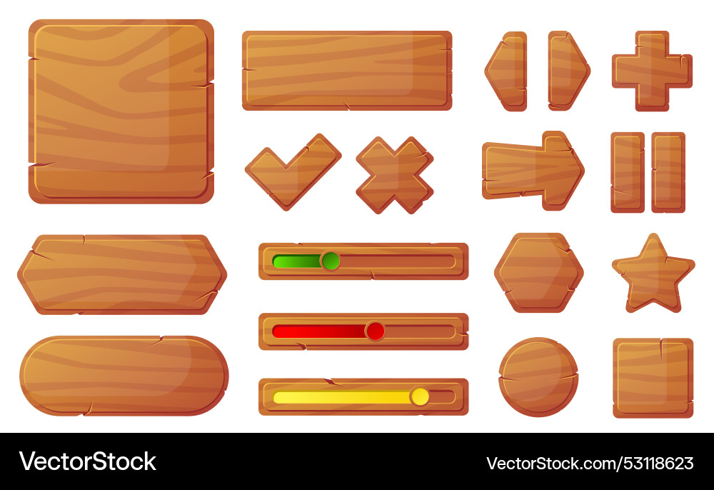 Wooden game buttons ui design playing panels Vector Image