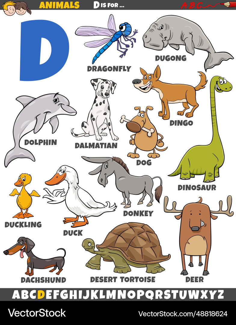 Cartoon animal characters for letter d Royalty Free Vector