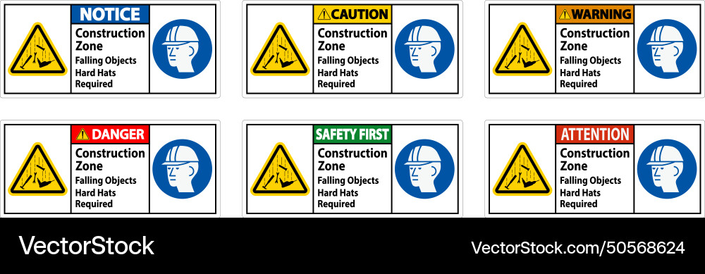 Danger sign construction zone falling objects Vector Image
