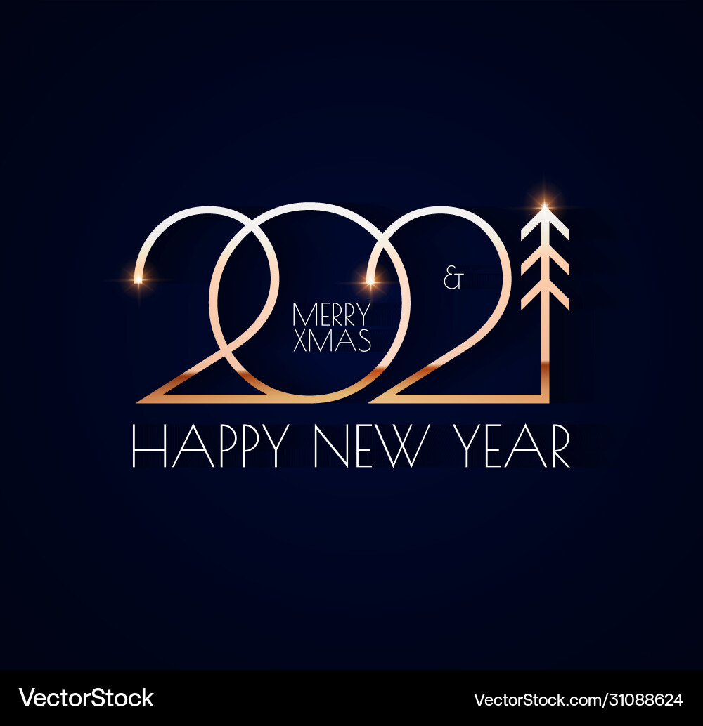 Happy new 2021 year elegant gold text with light Vector Image