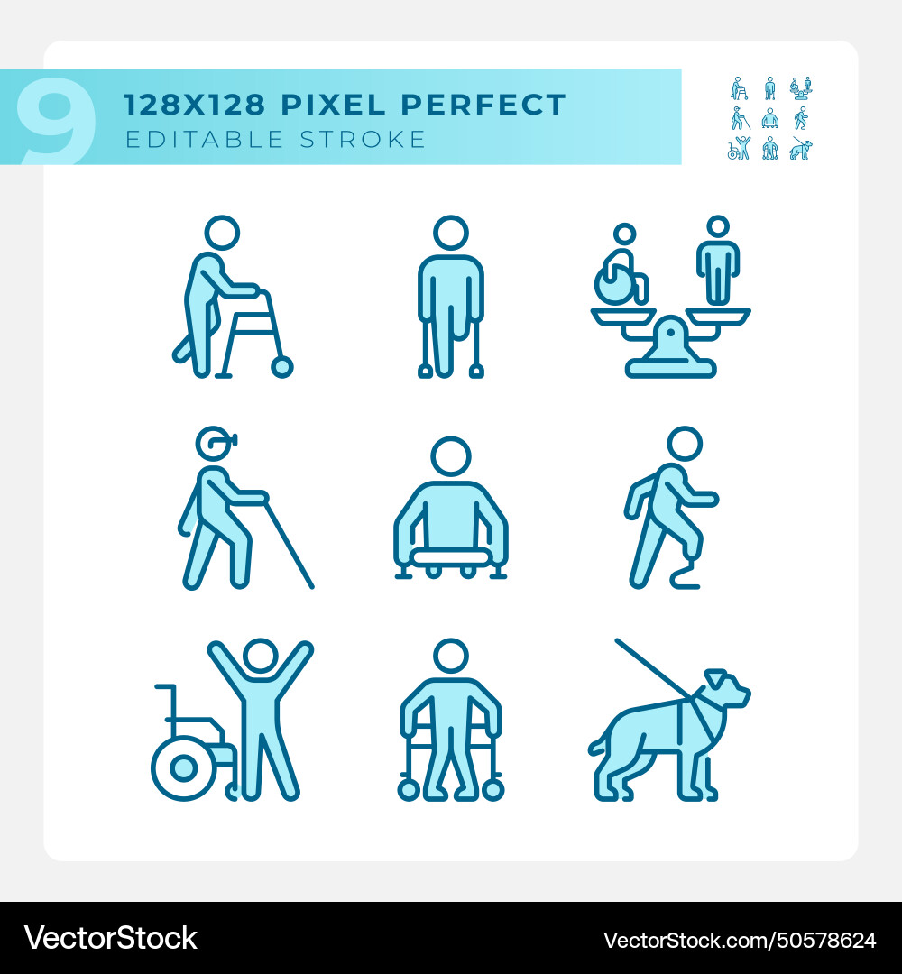 People with amputation light blue icons Royalty Free Vector