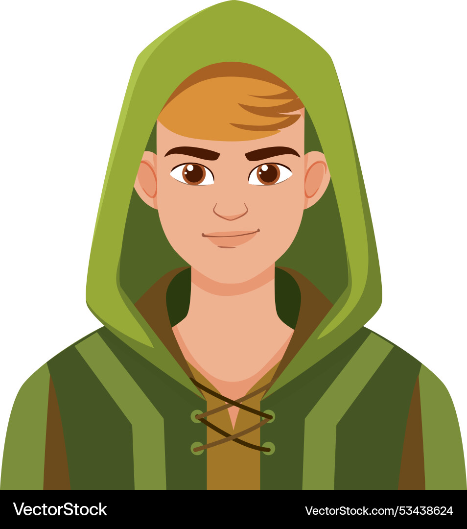 Smiling elf wearing a green hood Royalty Free Vector Image