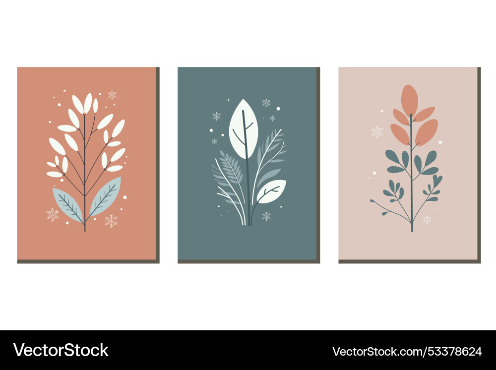 Winter posters with abstract plants and snow Vector Image