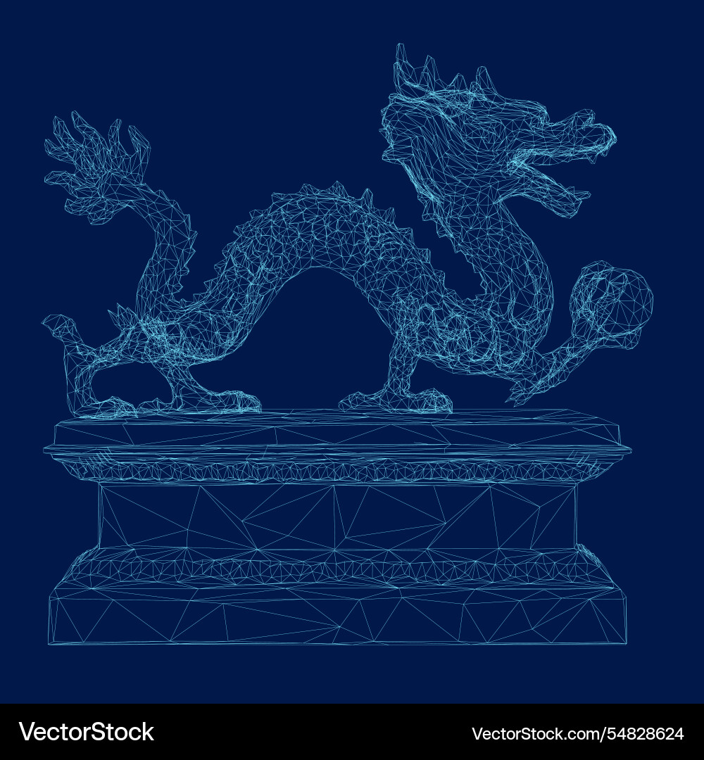Wireframe chinese dragon paper - line art Vector Image