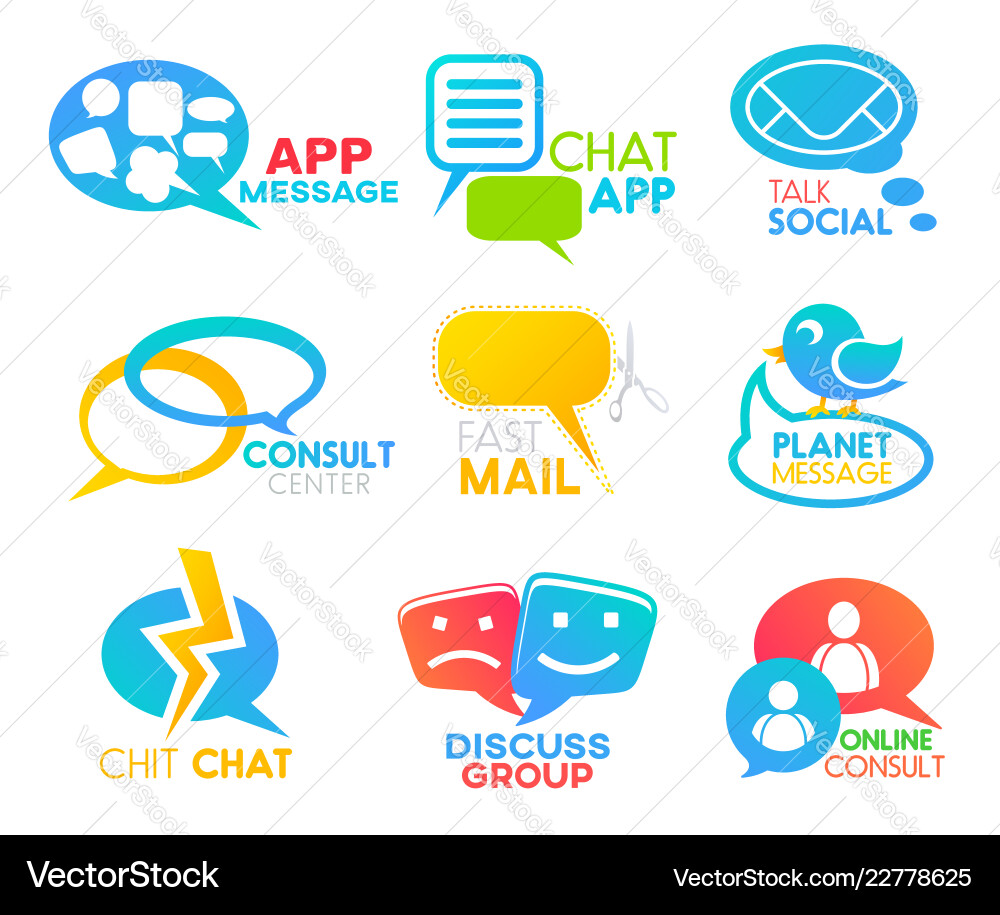 Chat bubble social media speech talk app icons Vector Image