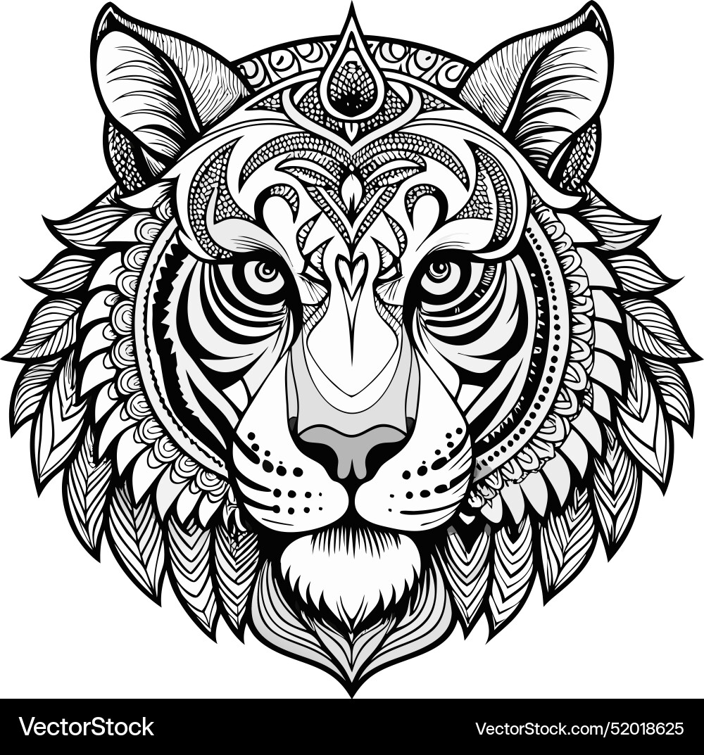 Tiger head mandala entangle coloring page Vector Image