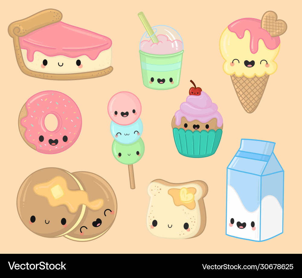 Variety cute dessert cartoons Royalty Free Vector Image