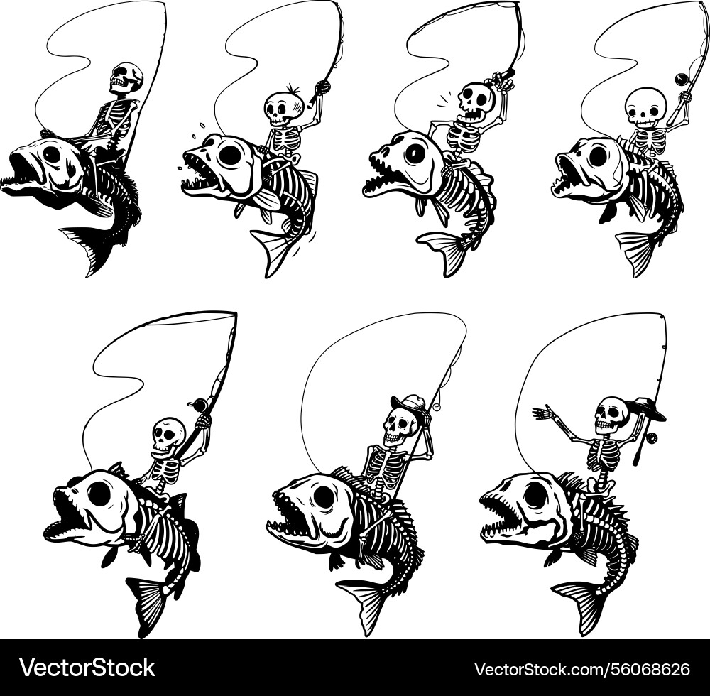Fisherman riding fish skeleton Royalty Free Vector Image
