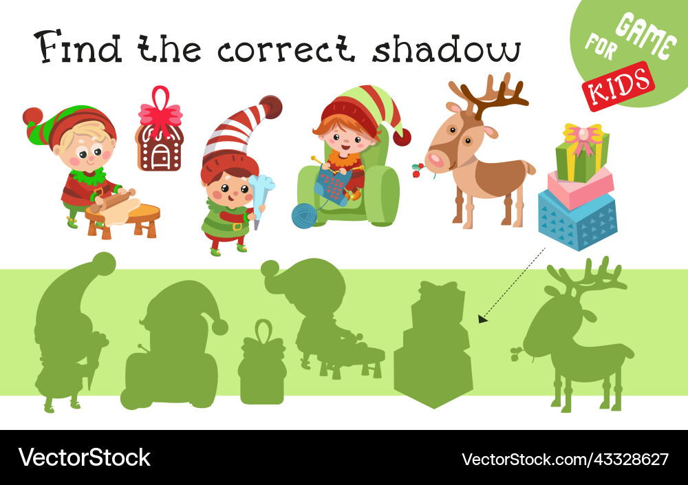 Christmas Elf Shadow Matching Game Royalty Free Vector Image