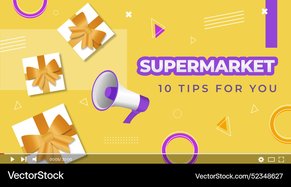 Realistic supermarket youtube thumbnail template Vector Image