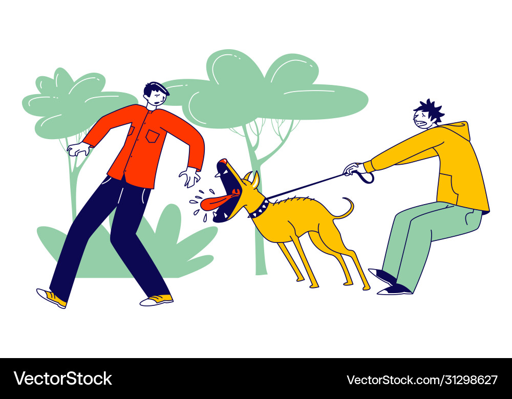 Scared passerby male character dash aside dog Vector Image