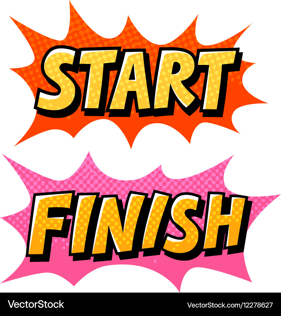 Start finish pop art comics icon speech bubble Vector Image