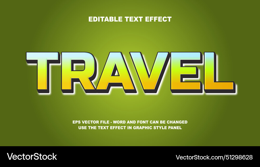 Editable text effect travel 3d template Royalty Free Vector