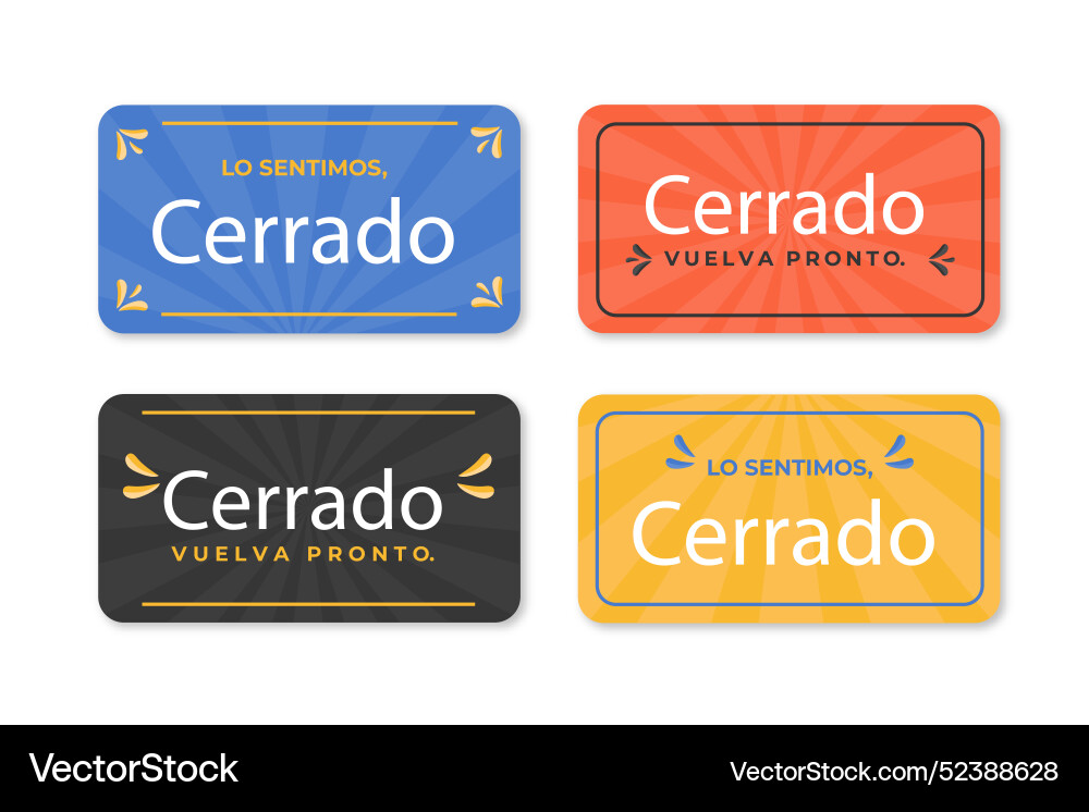 Flat cerrado signboard collection Royalty Free Vector Image