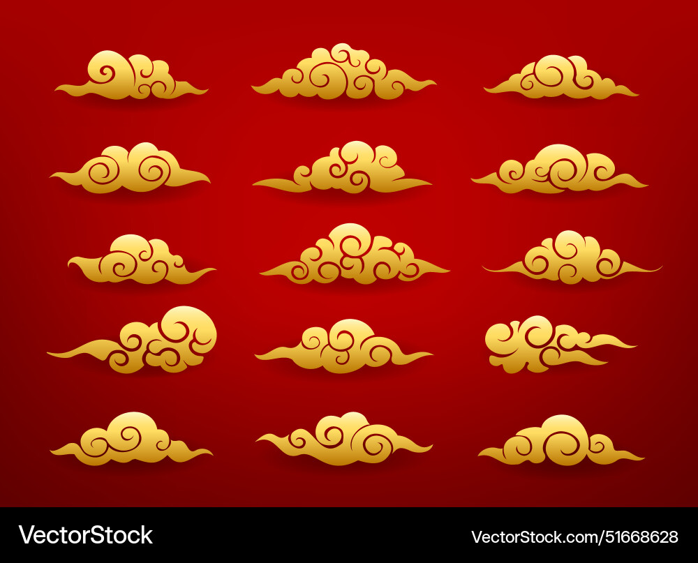 Golden asian clouds Royalty Free Vector Image - VectorStock
