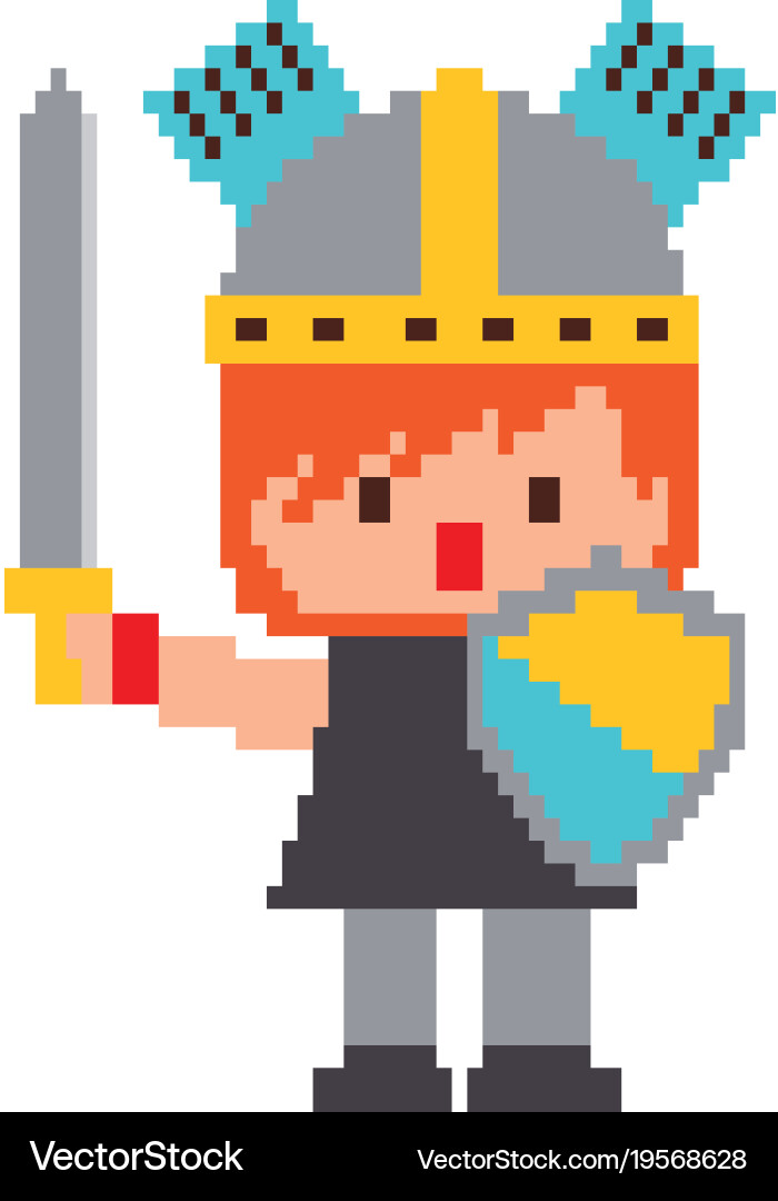 Pixel character knight with sword and shield Vector Image