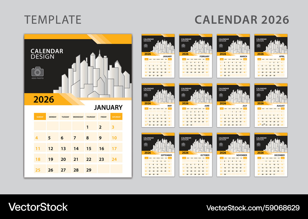 2026 Calendar - Monthly Wall Planner – Royalty-Free Vector | VectorStock