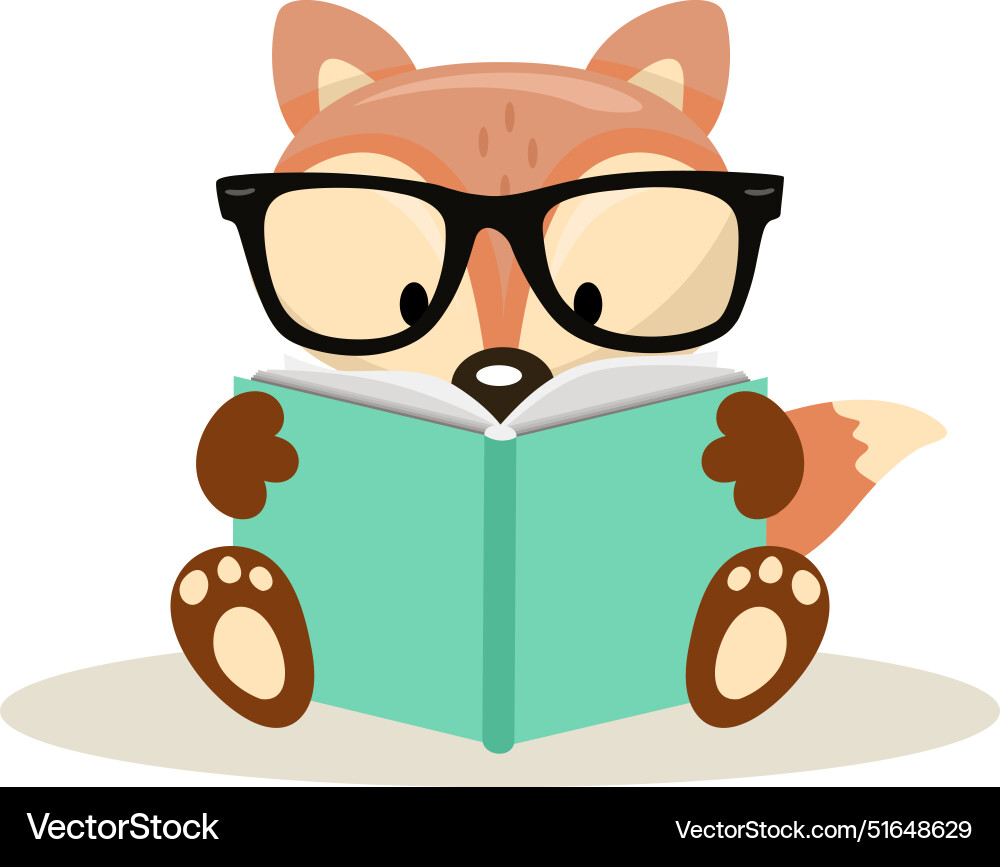 Cute fox sitting reading a book Royalty Free Vector Image