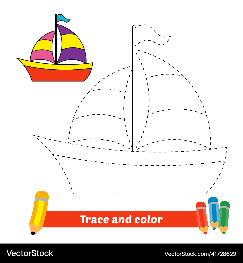 Trace and color for kids boat Royalty Free Vector Image Trace and color for kids boat Royalty Free Vector Image
